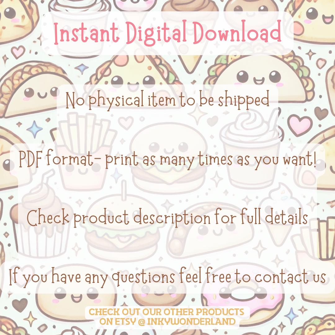 Cute Food Coloring Book – 30 Adorable Printable Pages for Kids & Adults ...