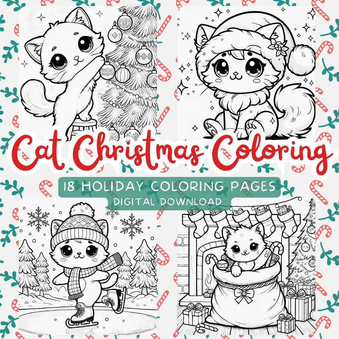 Cat Christmas Coloring Book |18 Cute Holiday Pages for Kids & Adults ...