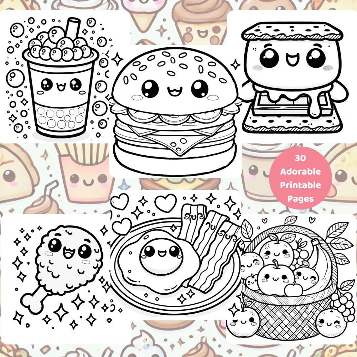 Cute Food Coloring Book – 30 Adorable Printable Pages for Kids & Adults ...