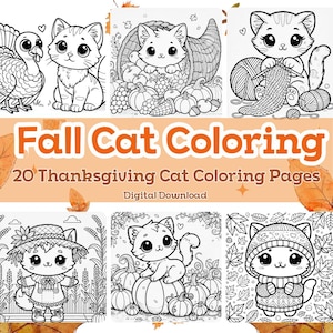 Cute Fall Cat Coloring Book | 20 Thanksgiving Cat Coloring Pages ...