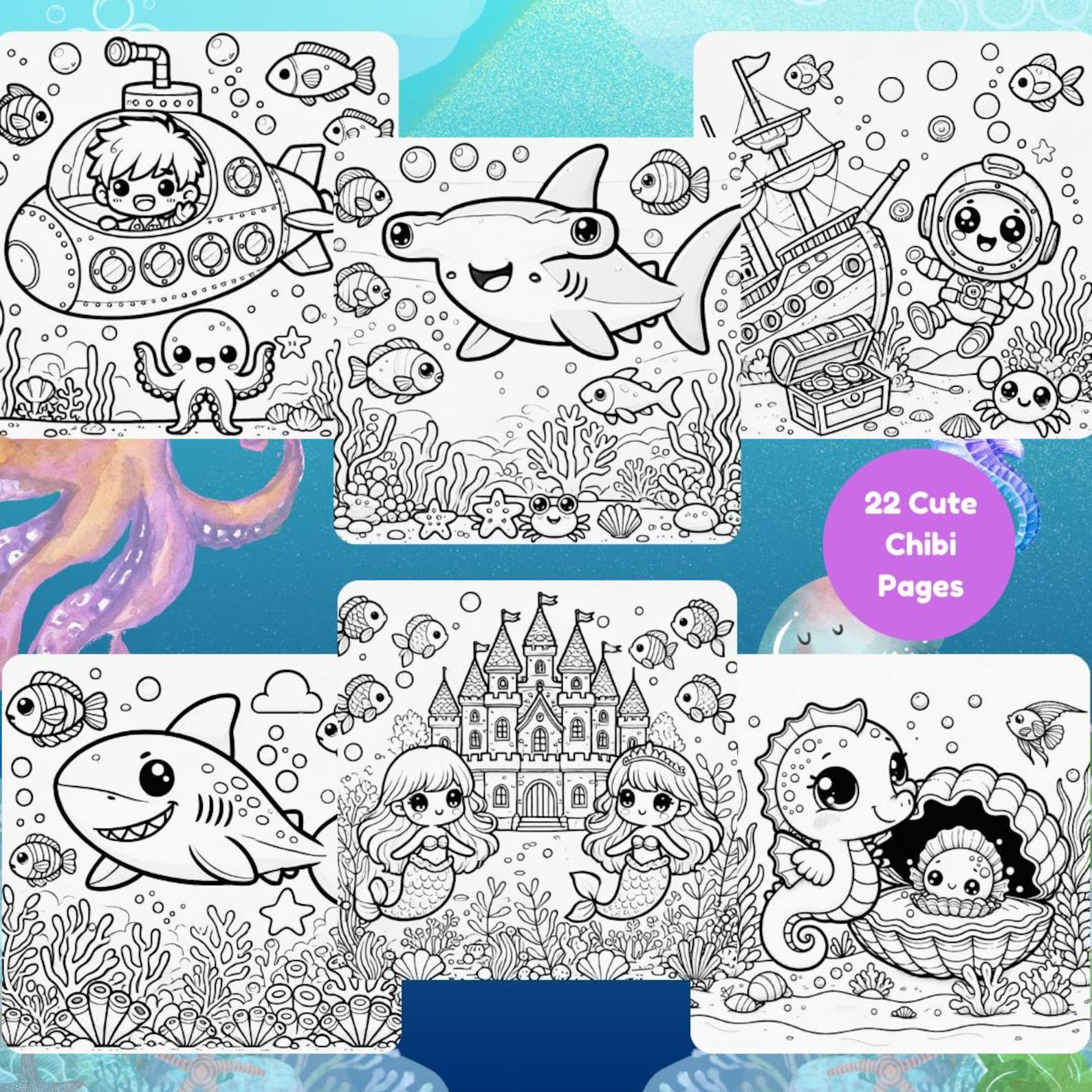 Under the Sea Coloring Book | 22 Cute Ocean-themed Pages With Mermaids ...