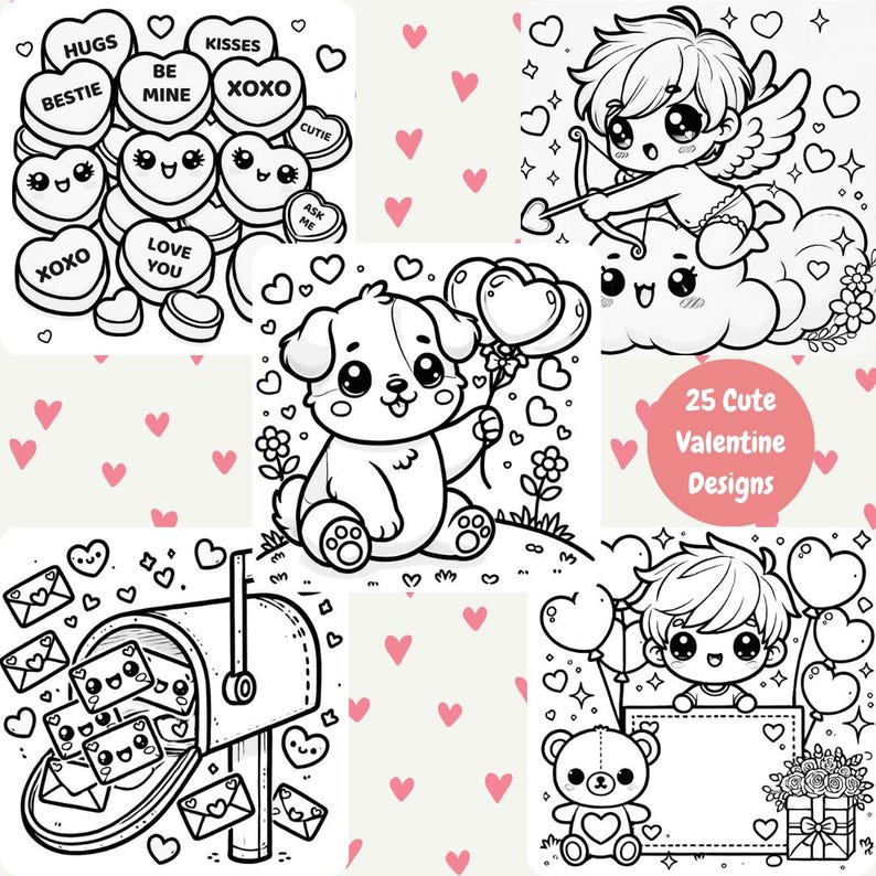 Valentine's Day Coloring Book - 25 Pages, Kids & Adults (instant ...