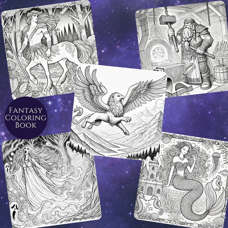 Dark Fantasy Coloring Book: Dragons, Unicorns, Fairies (digital ...