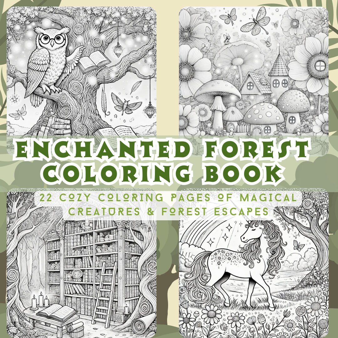Enchanted Forest Coloring Book | 22 Cozy Pages of Magical Creatures ...