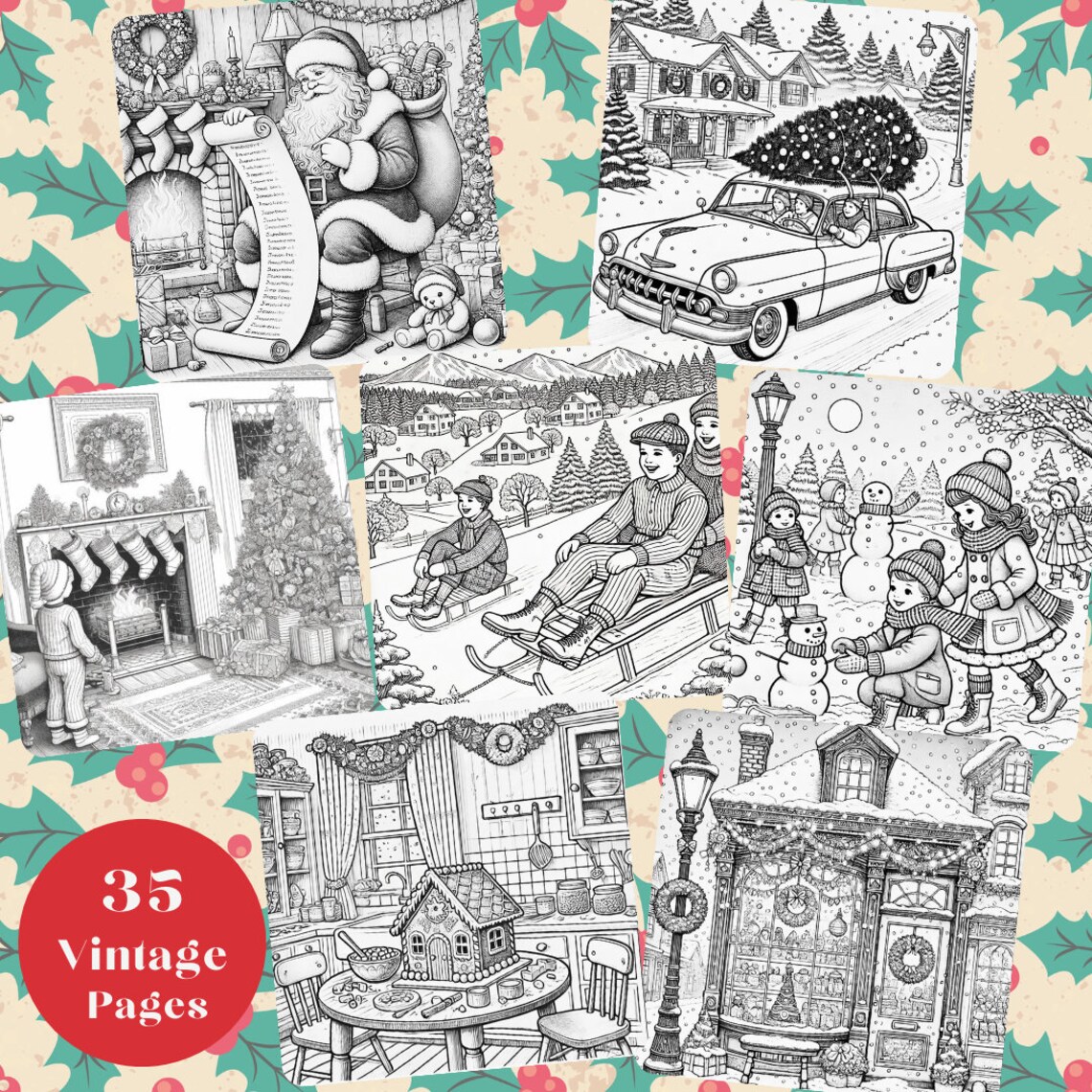 Vintage Christmas Coloring Book - 35 Holiday Pages (digital Download ...