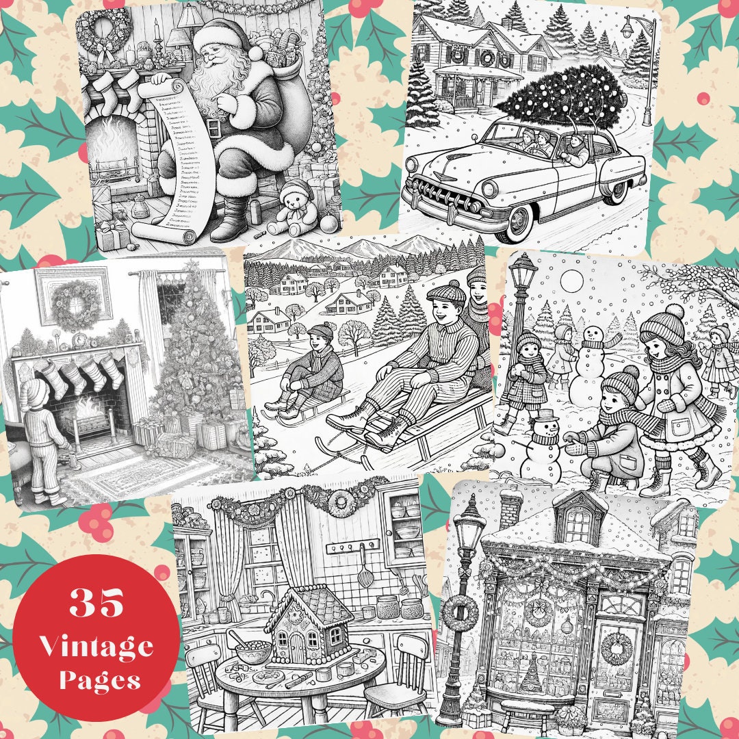 Vintage Christmas Coloring Book - 35 Nostalgic Holiday Pages | Instant ...