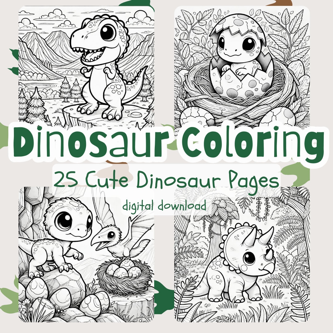 Dinosaur Coloring Book for Kids & Adults | 25 Printable Dinosaur Pages ...