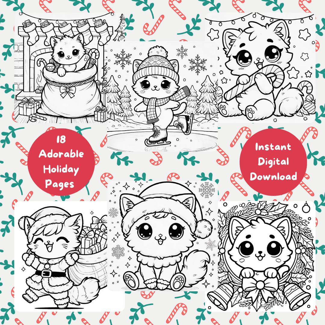 Cat Christmas Coloring Book |18 Cute Holiday Pages for Kids & Adults ...