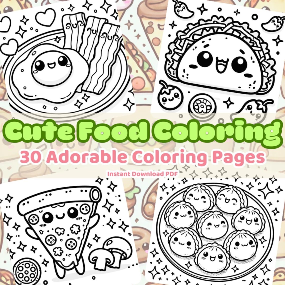 Cute Food Coloring Book – 30 Adorable Printable Pages for Kids & Adults ...