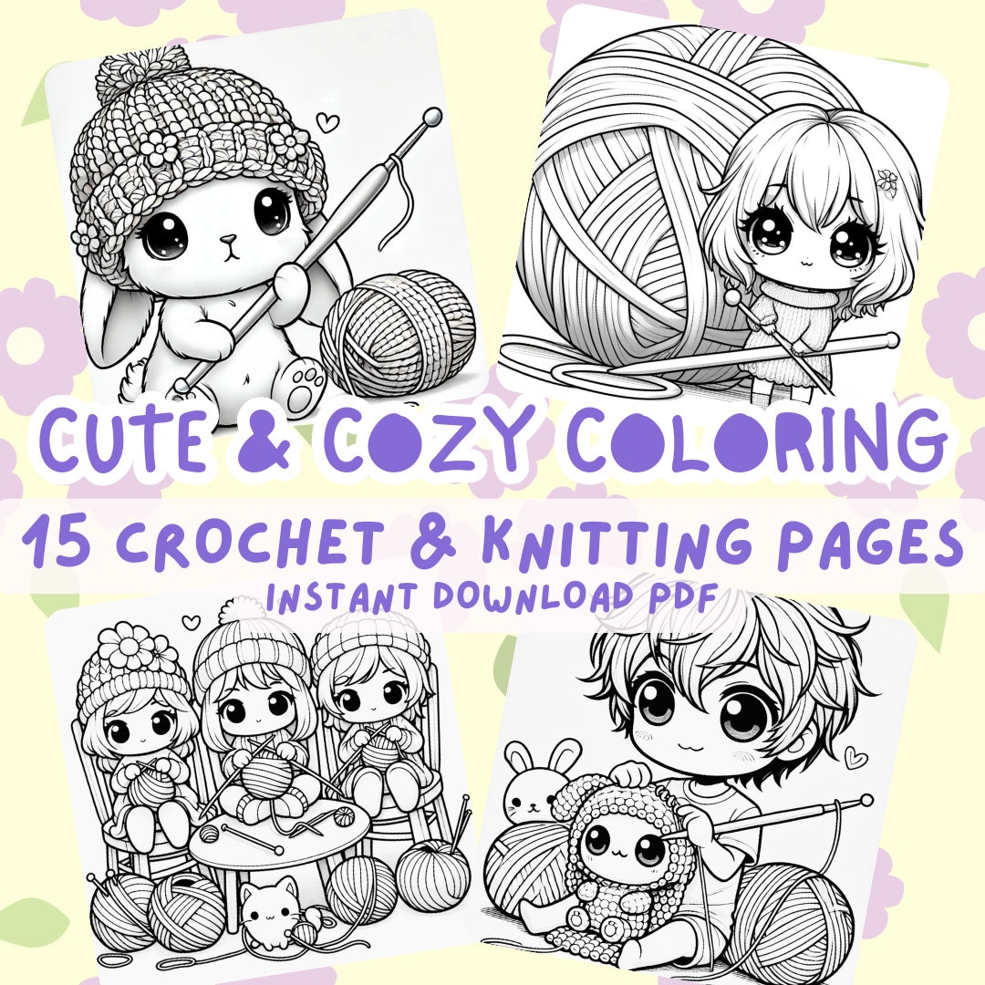 Kawaii Crochet & Knitting Coloring Pages – 15 Printable Designs ...