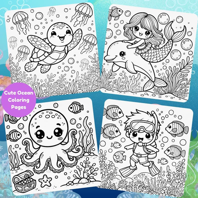 Under the Sea Coloring Book | 22 Cute Ocean-themed Pages With Mermaids ...