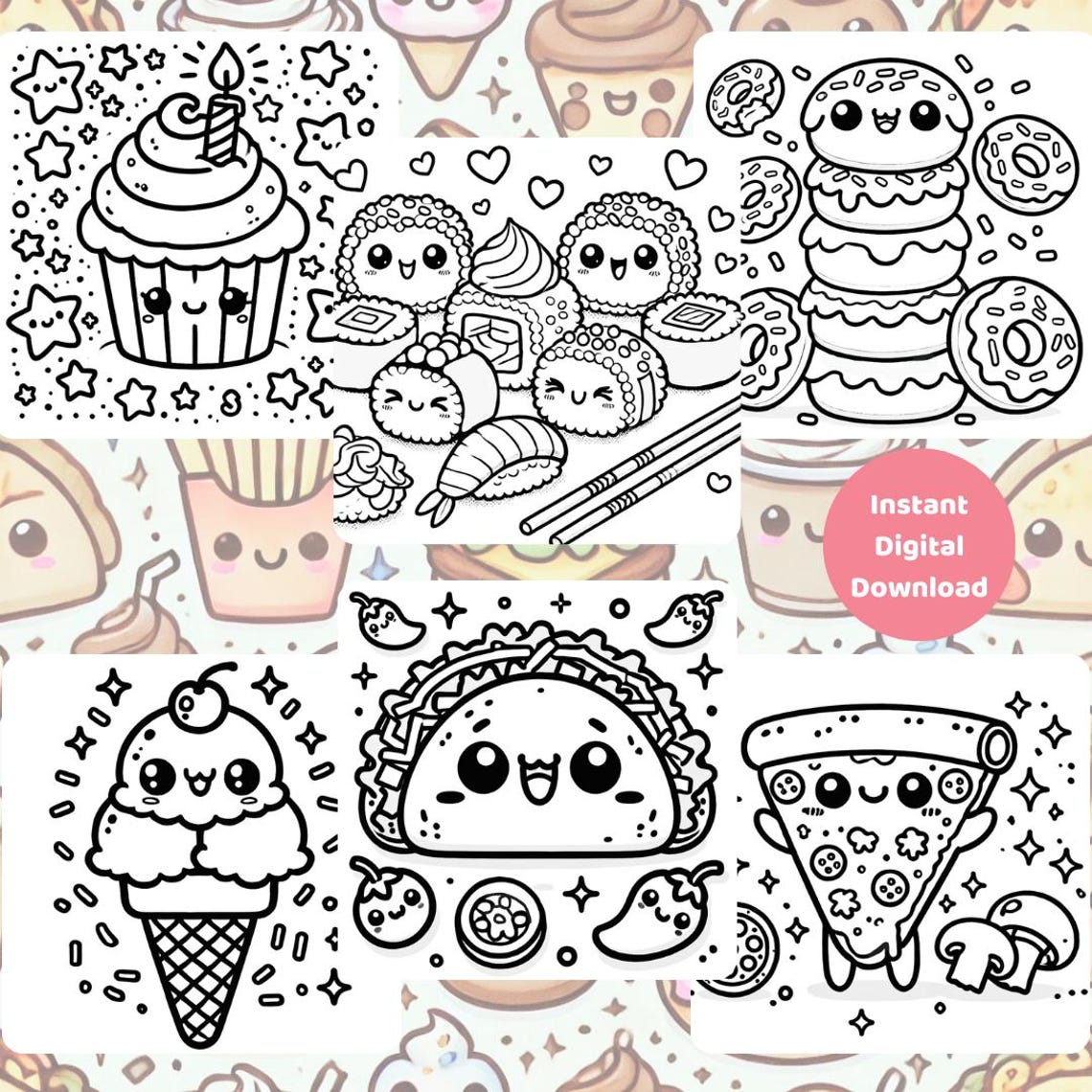 Cute Food Coloring Book – 30 Adorable Printable Pages for Kids & Adults ...