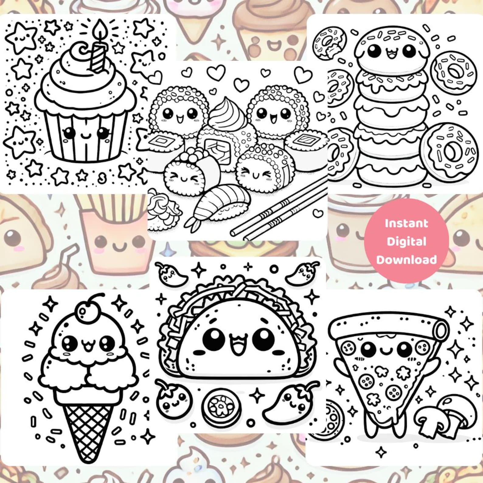 Cute Food Coloring Book – 30 Adorable Printable Pages for Kids & Adults ...