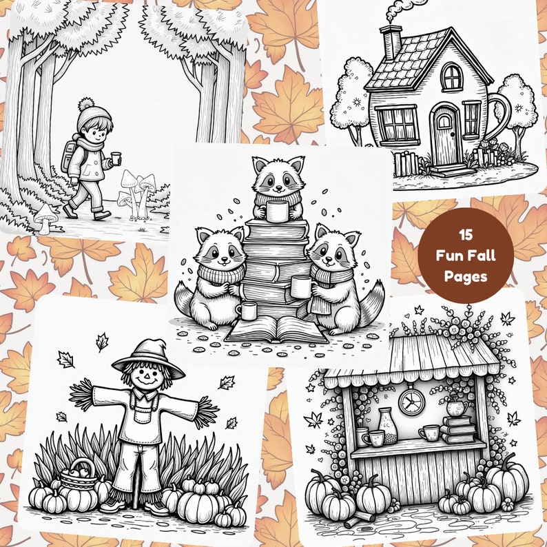 Cozy Fall Coloring Book | 15 Autumn Coloring Pages for Adults & Kids ...