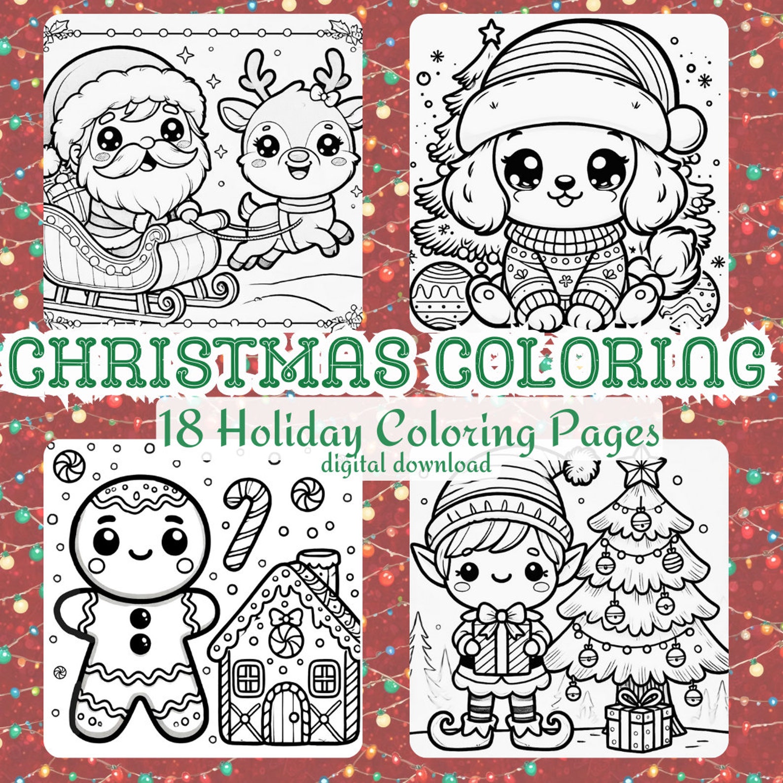 Christmas Coloring Pages for Kids | 18 Holiday Designs (digital ...