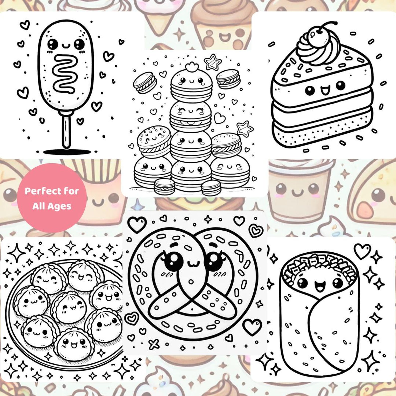 Cute Food Coloring Book – 30 Adorable Printable Pages for Kids & Adults ...