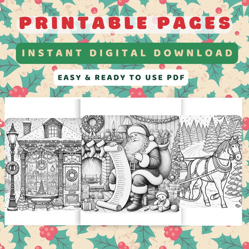 Vintage Christmas Coloring Book - 35 Holiday Pages (digital Download ...