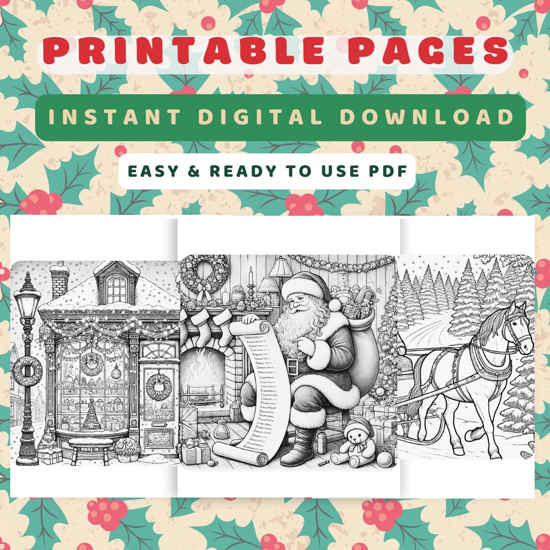Vintage Christmas Coloring Book - 35 Nostalgic Holiday Pages | Instant ...