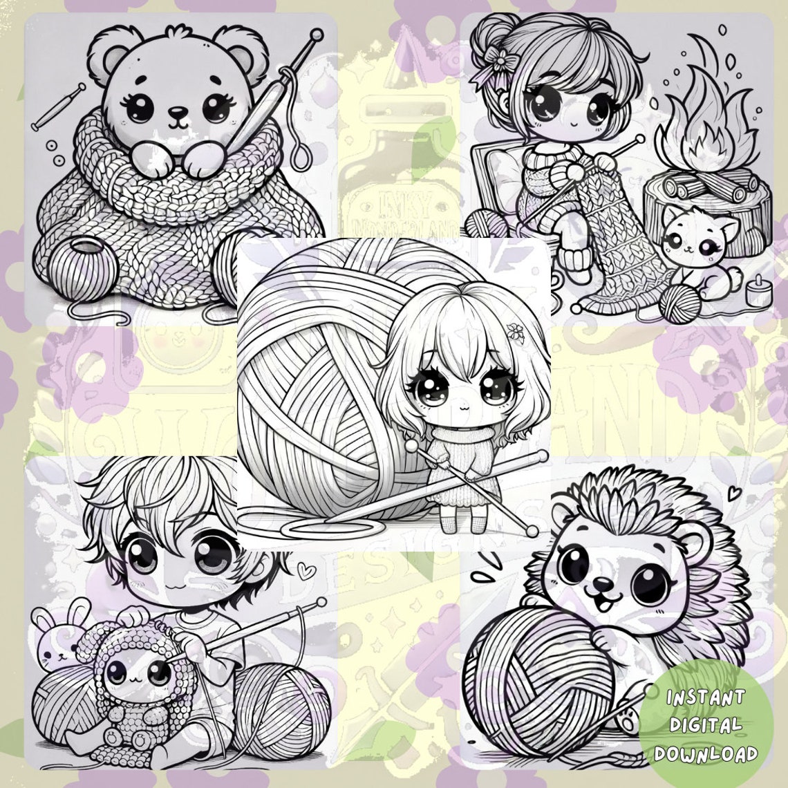 Cozy Kawaii Crochet & Knitting Coloring Pages – 15 Cute Printable Pages ...