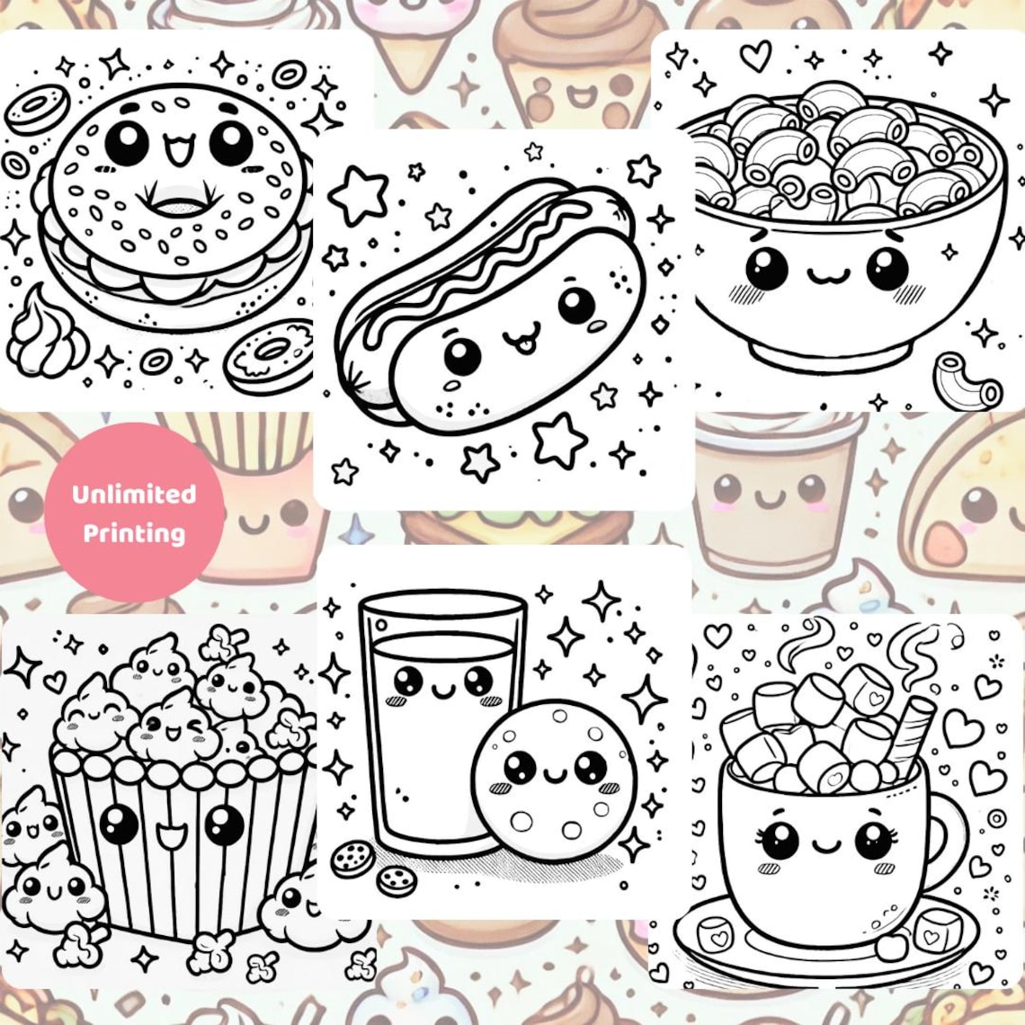 Cute Food Coloring Book – 30 Adorable Printable Pages for Kids & Adults ...