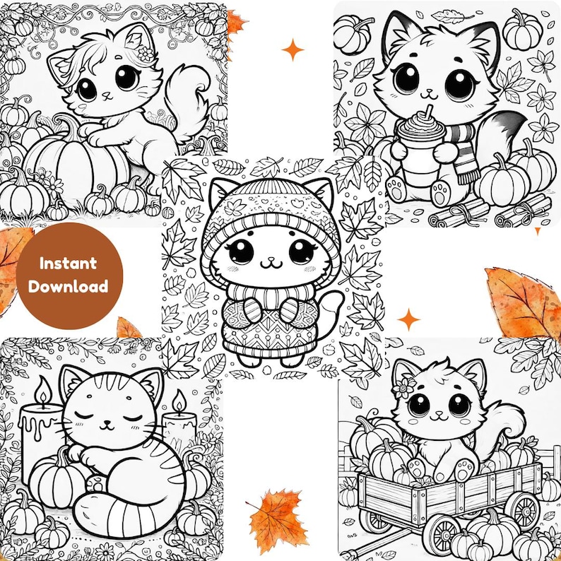 Cute Fall Cat Coloring Book | 20 Thanksgiving Cat Coloring Pages ...