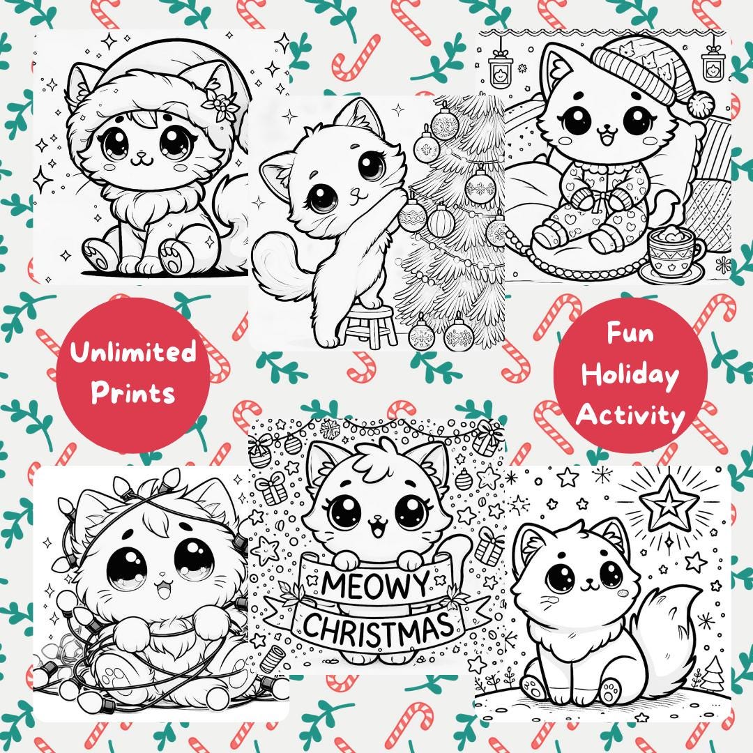 Cat Christmas Coloring Book |18 Cute Holiday Pages for Kids & Adults ...