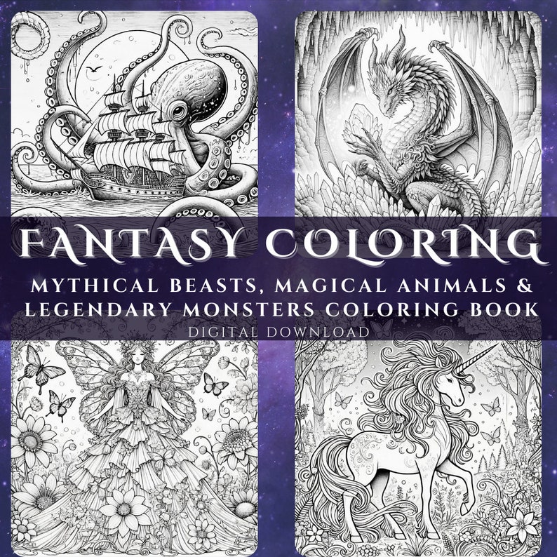 Dark Fantasy Coloring Book: Dragons, Unicorns, Fairies (digital ...