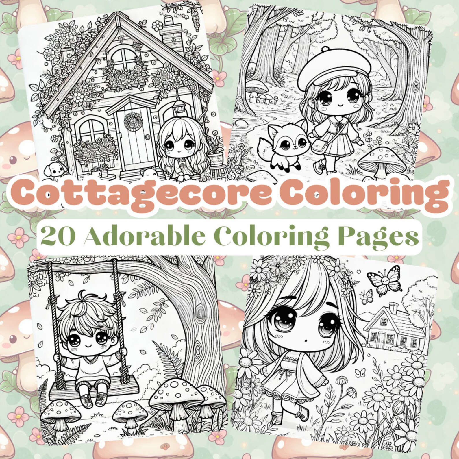 Cottagecore Coloring Book: 20 Cozy Garden Art Pages (digital Download ...