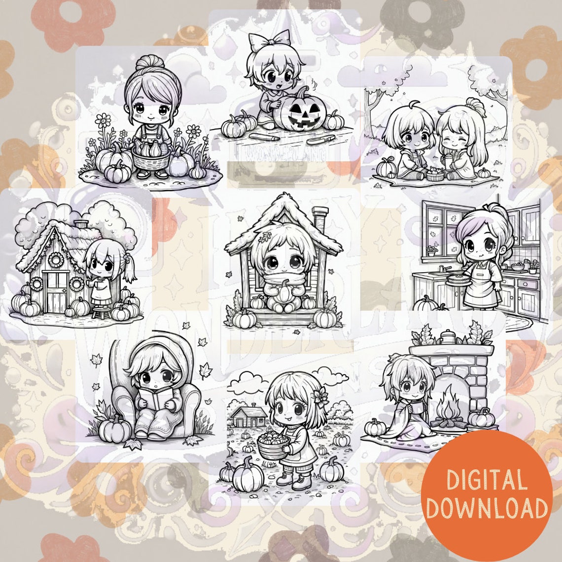 Fall Coloring Pages Cozy Coloring Book Digital Download Kawaii Coloring ...