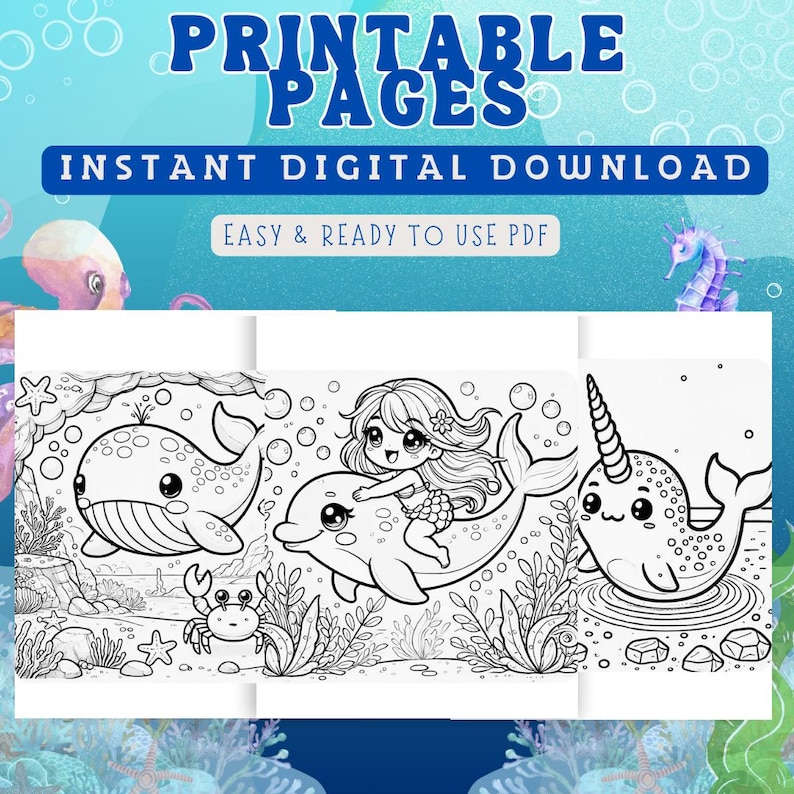 Under the Sea Coloring Book | 22 Cute Ocean-themed Pages With Mermaids ...