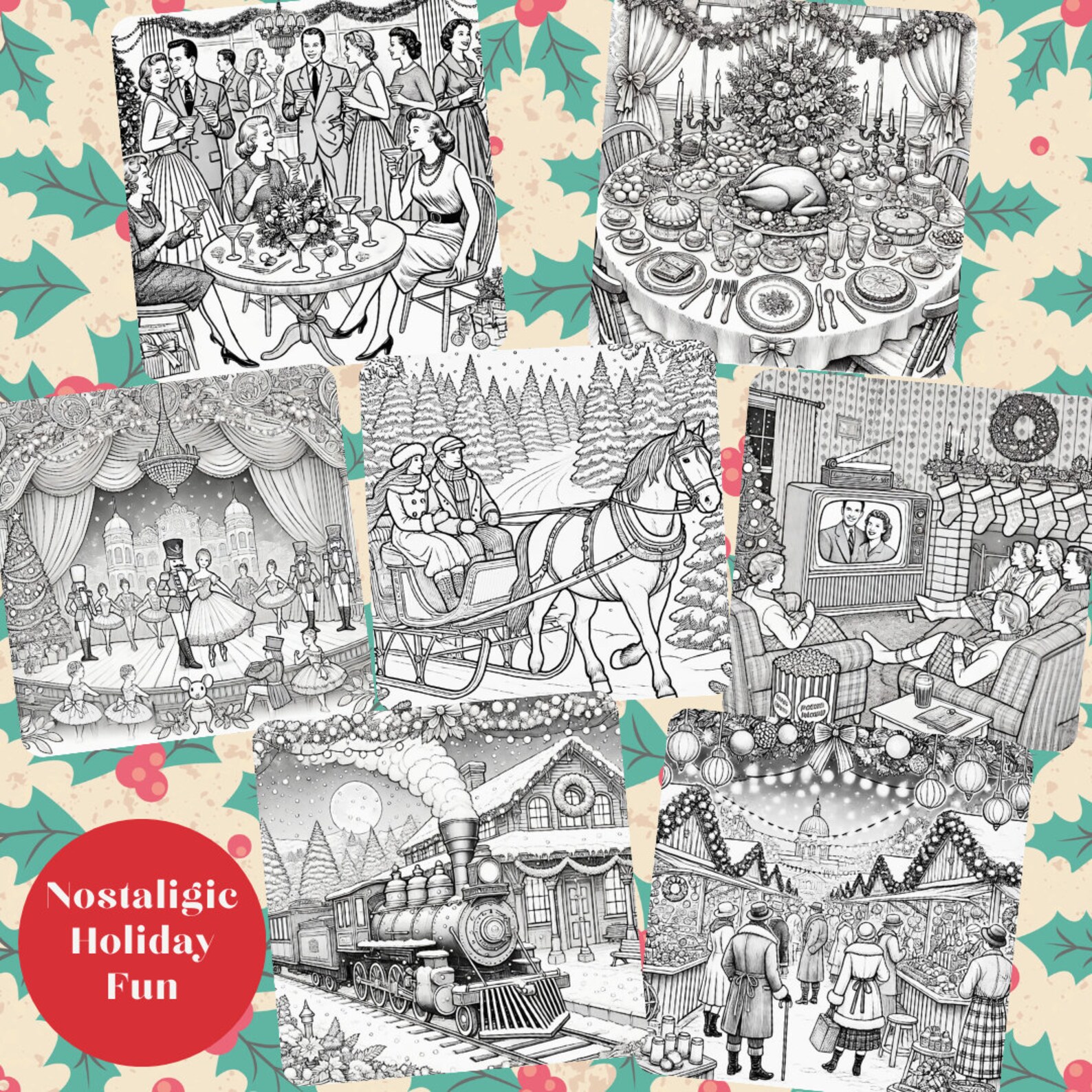 Vintage Christmas Coloring Book - 35 Holiday Pages (digital Download ...