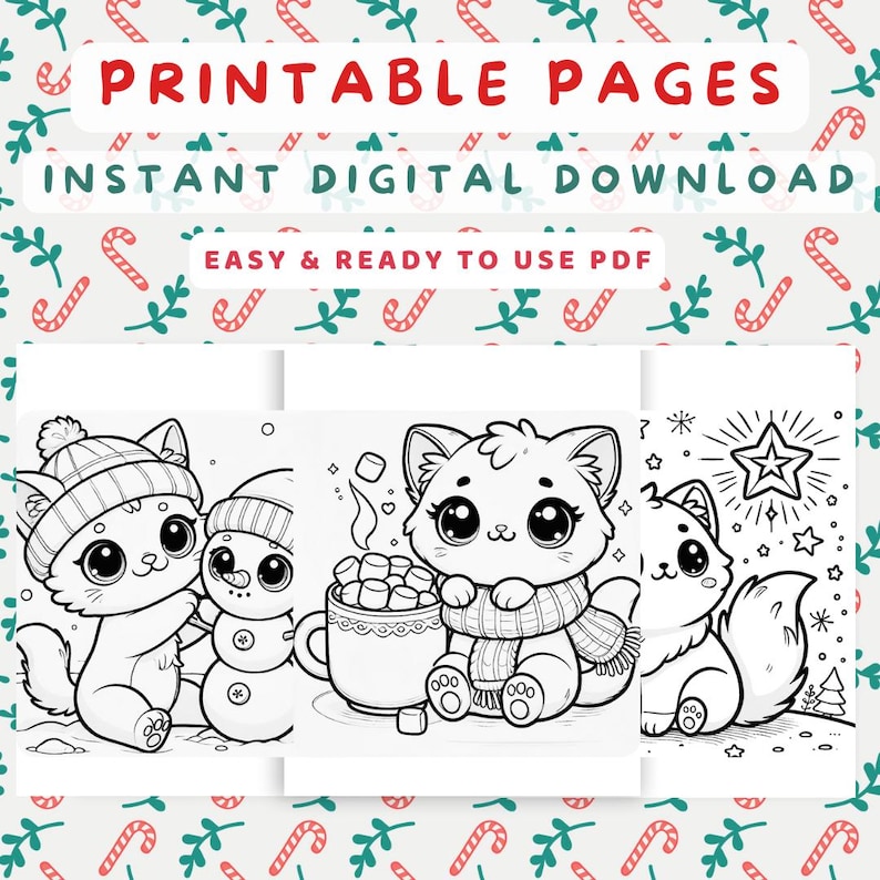 Cat Christmas Coloring Book |18 Cute Holiday Pages for Kids & Adults ...