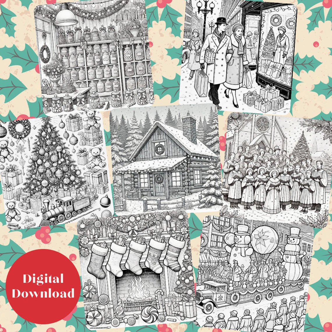 Vintage Christmas Coloring Book - 35 Holiday Pages (digital Download ...