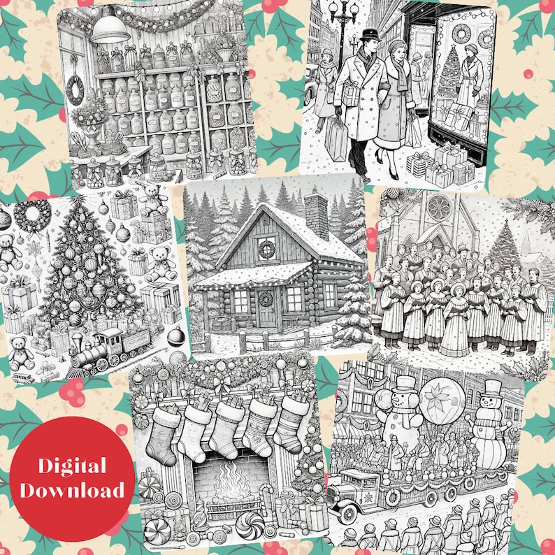 Vintage Christmas Coloring Book - 35 Holiday Pages (digital Download ...