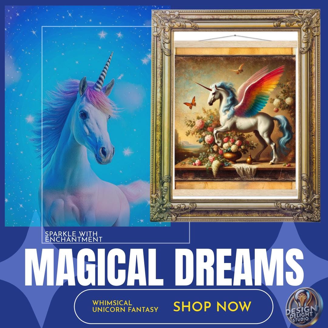 Majestic Rainbow Unicorn Poster Semi-gloss Wall Art With Magnetic ...