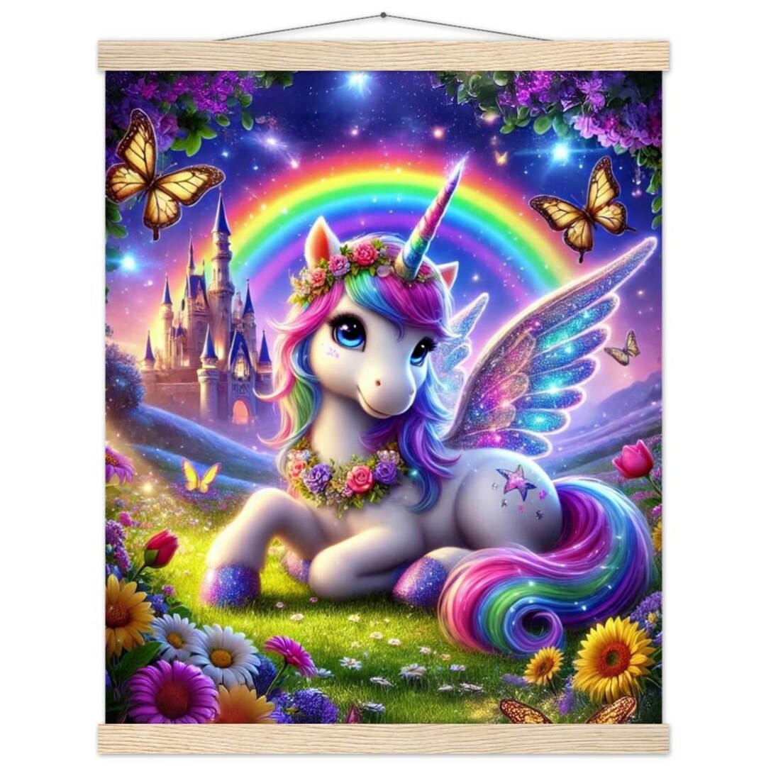 Enchanting Baby Unicorn Poster With Rainbow Wings Fantasy Art for Kids ...