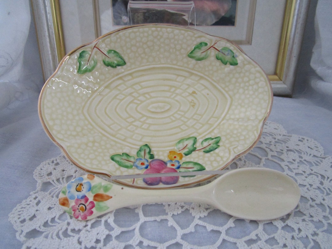 CROWN DEVON CHINA S. Fielding & Co. Ltd. Preserve Dish and Spoon ...