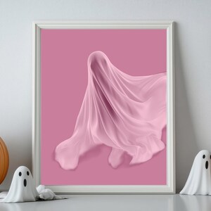 Pink Minimalist Halloween Ghost Wall Art - Trendy Spooky Decor for ...