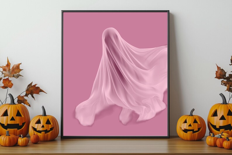 Pink Minimalist Halloween Ghost Wall Art - Trendy Spooky Decor for ...
