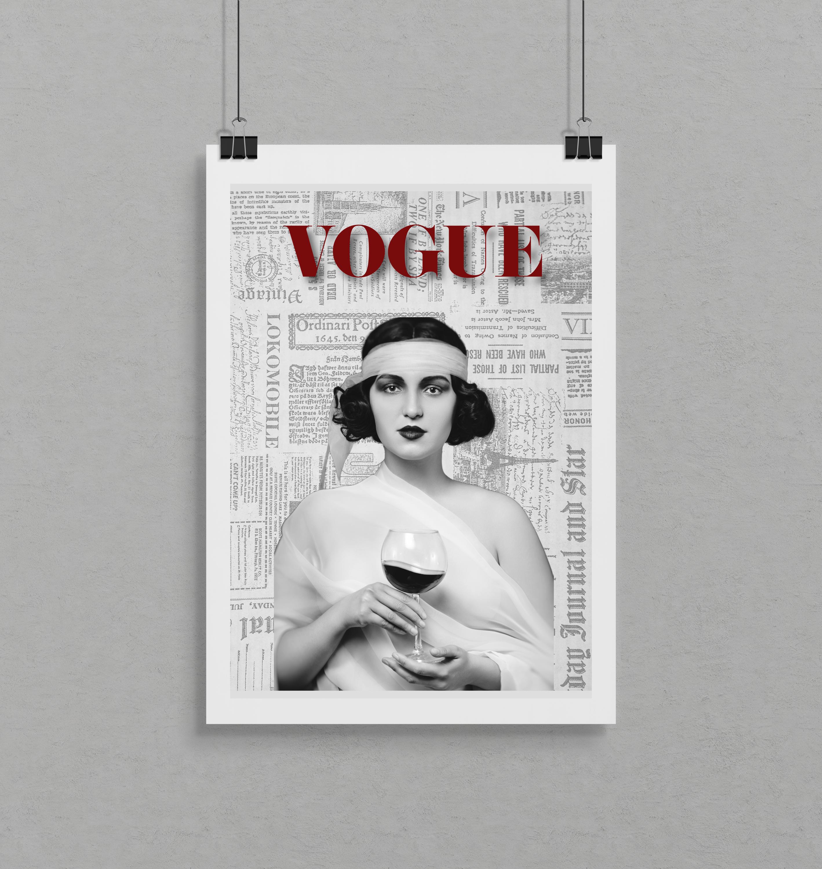 Wall Art Print for Women-vogue-vintage Wall Art With Lady Drinking Wine ...