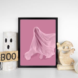 Pink Minimalist Halloween Ghost Wall Art - Trendy Spooky Decor for ...