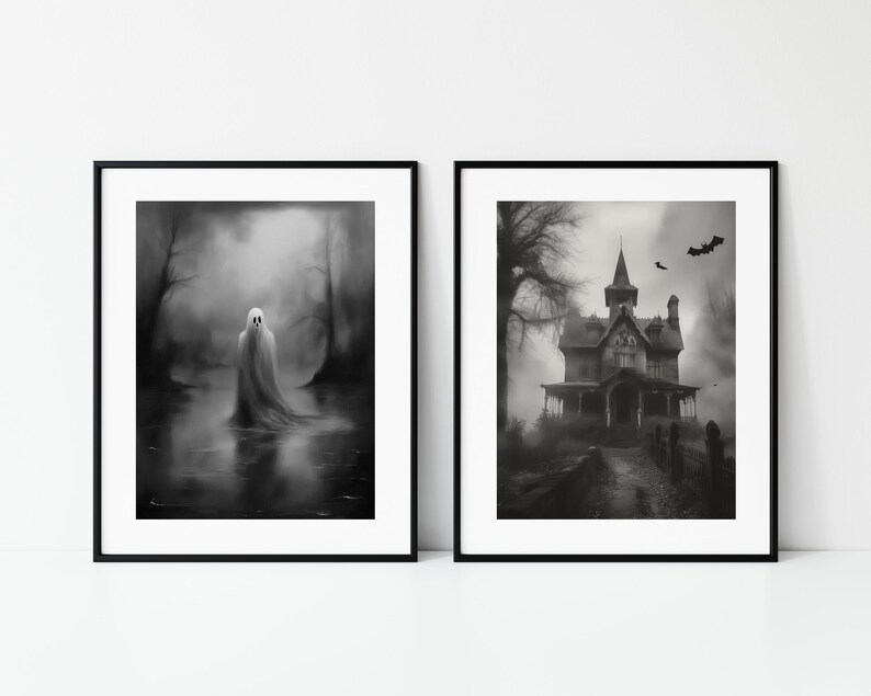Halloween Digital Art Bundle: Spooky Ghosts, Bats, Haunted House (20 ...