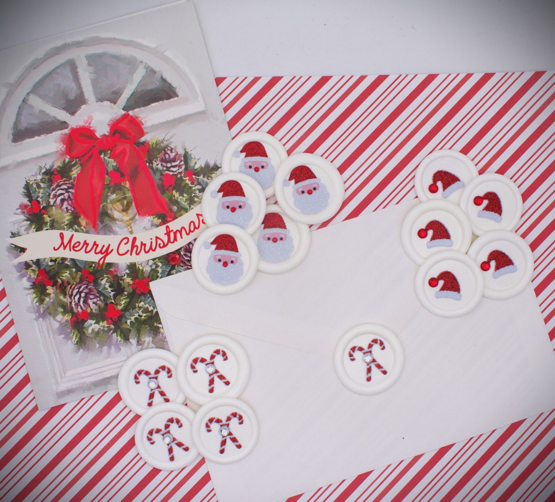 Christmas Card Holiday Santa and Candy Canes Wax Seal Set of 15, Self ...