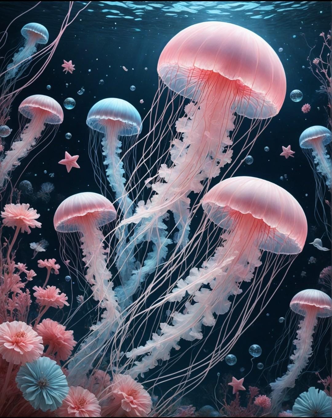 1st Jellyfish Digital Art, Jellyfish Wallpaper Background, Pink Blue Jellyfish Art, Digital ...
