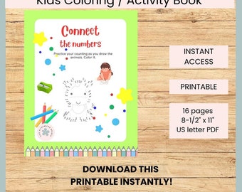 Connect the Numbers Printable Kids Coloring Book, Activity Pages for ...