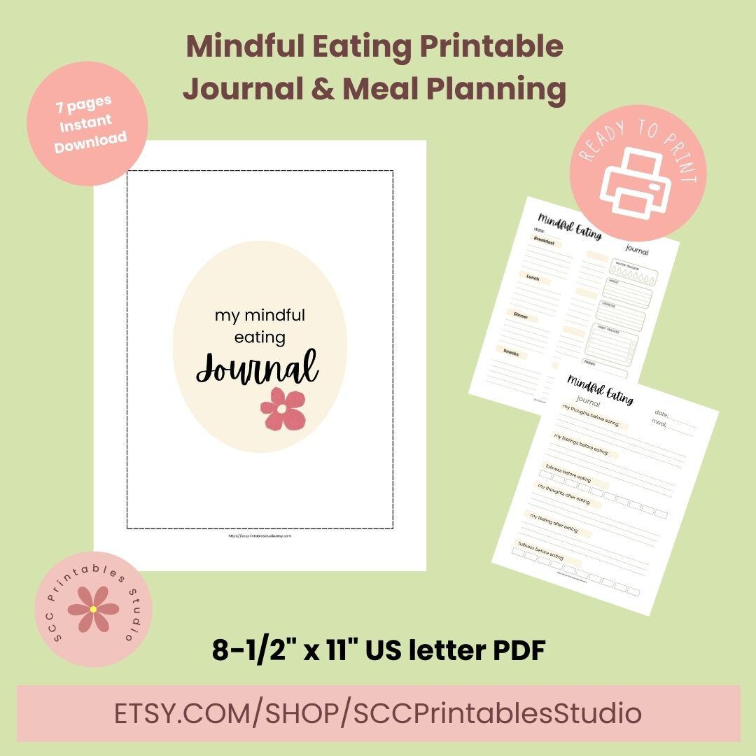 Mindful Eating Printable Journal, Plus Meal Planning Journal Add-on for ...