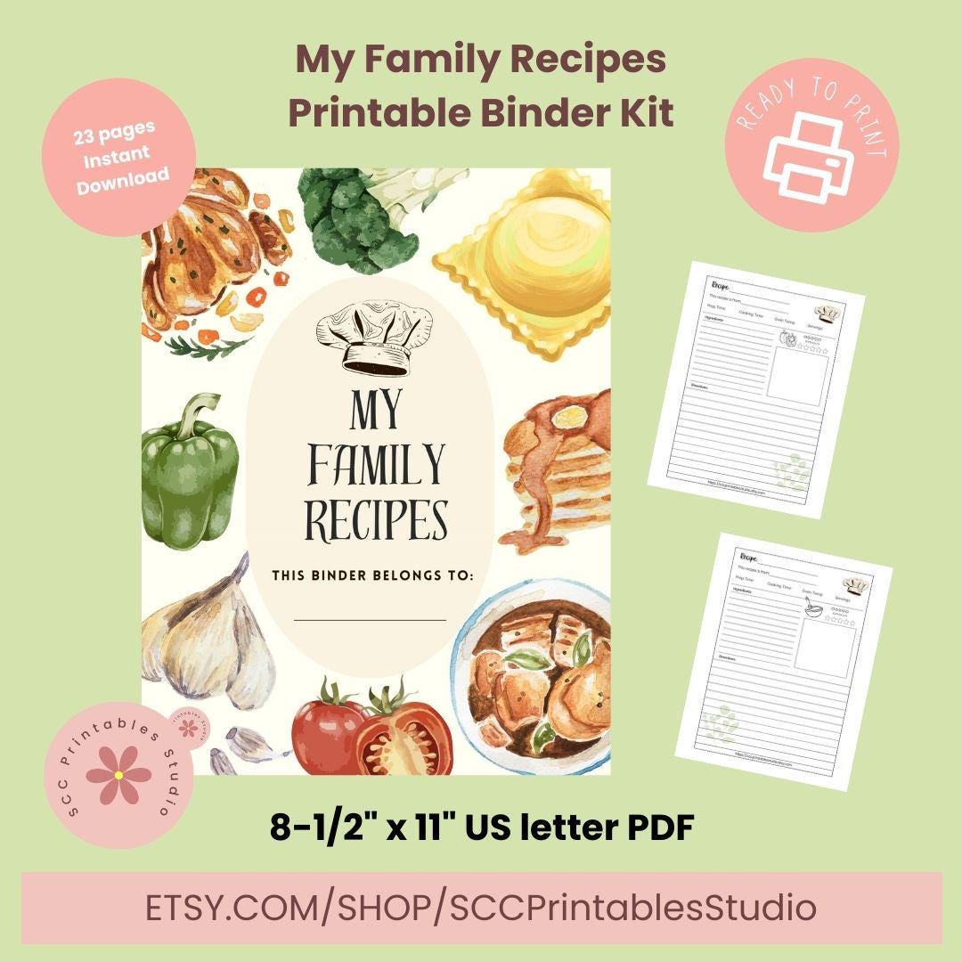 My Family Recipes Printable Recipe Binder Kit, Recipe Book Organizer ...