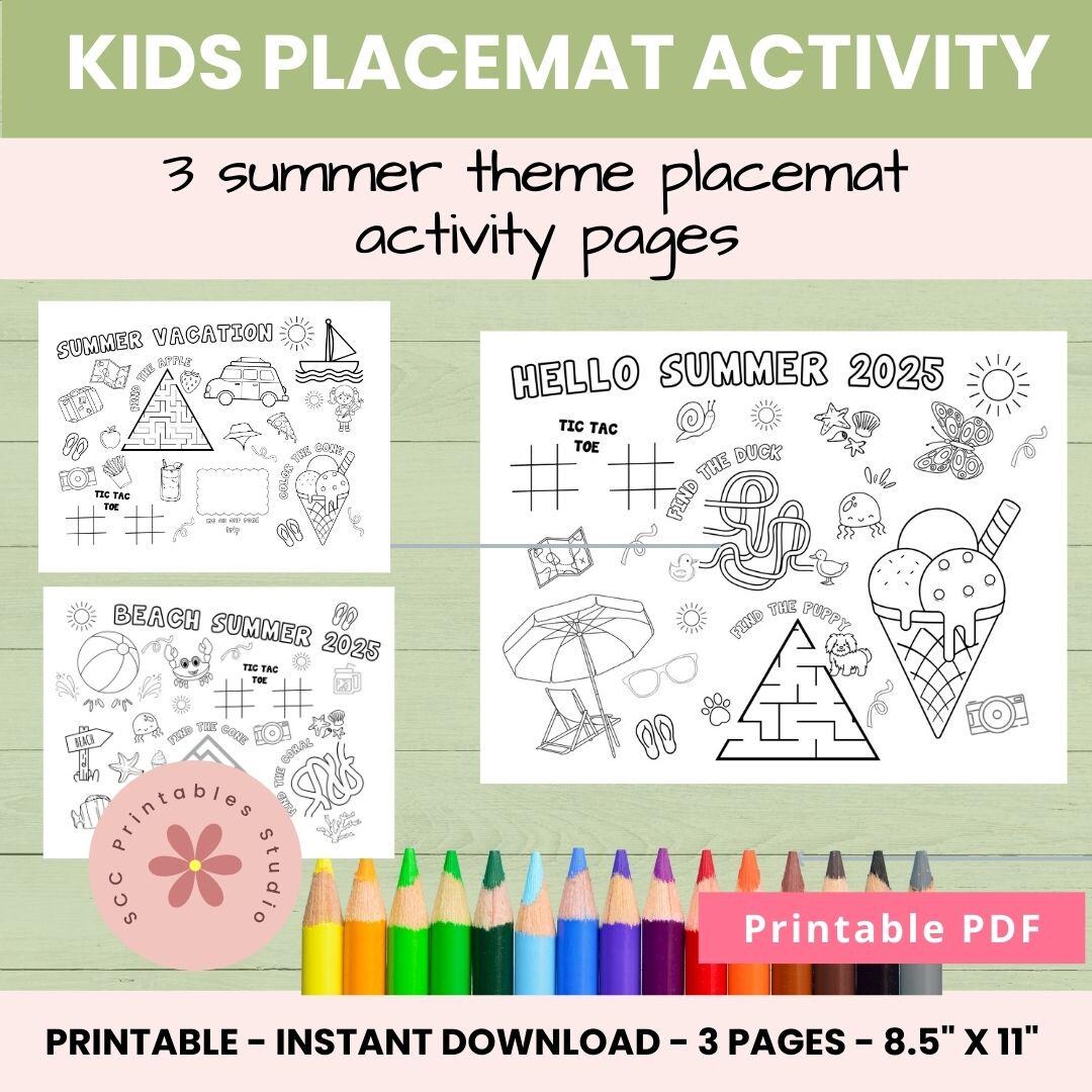 Kid's Summer Placemat Activity Pages, Summer Kids Games Printable ...