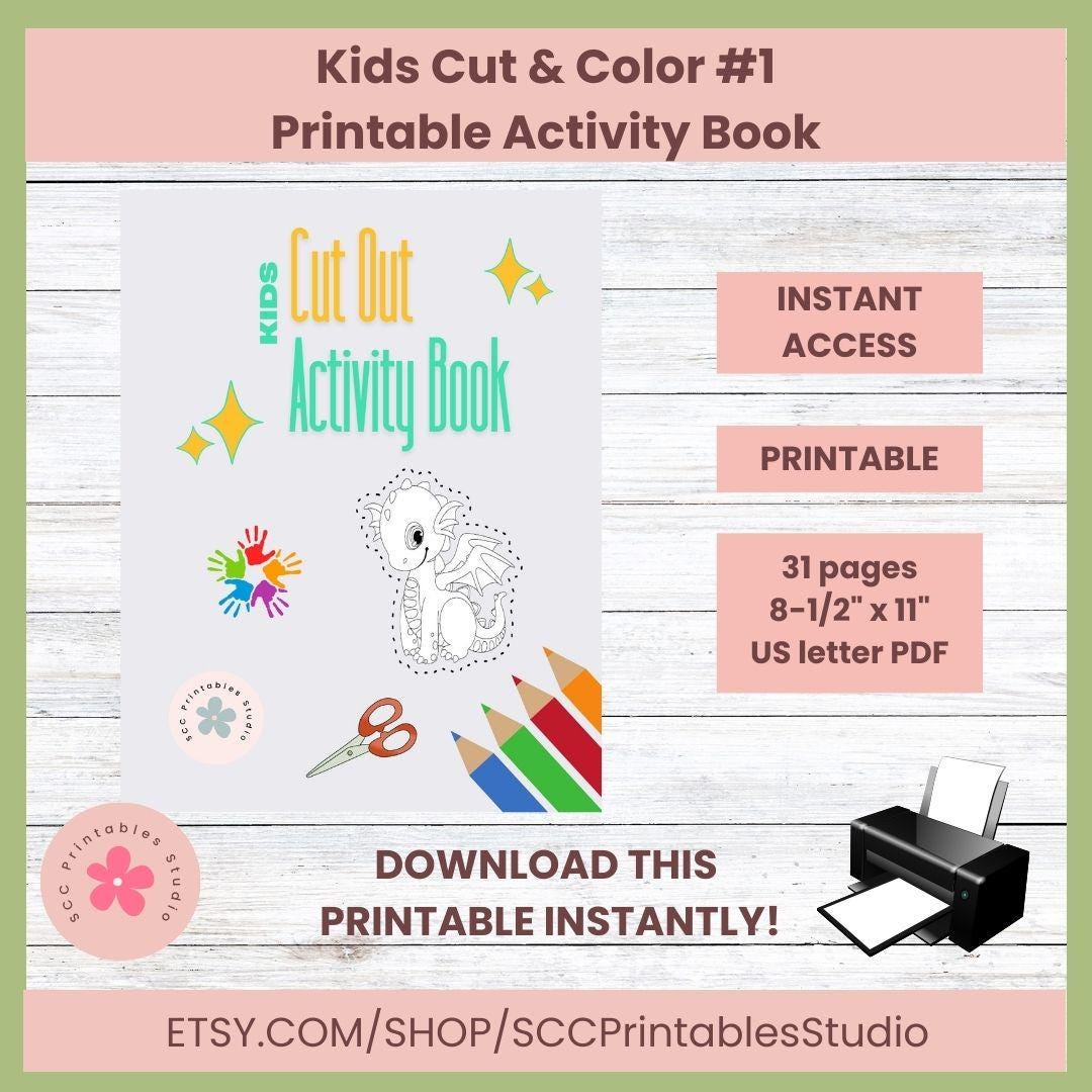 Scissor Skills Printable Worksheet for Kids, Print at Home Cut & Color ...