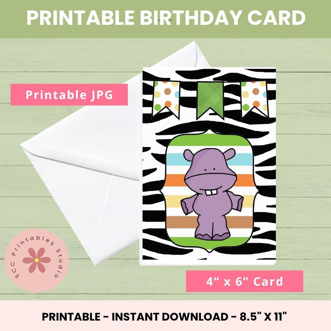 Jungle Theme Birthday Card for Kids, Printable 4x6" Foldable Card ...